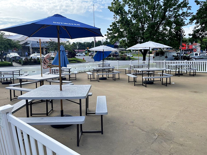 Outdoor seating where the Maryland summer breeze carries conversations and the occasional whiff of Old Bay from neighboring tables.