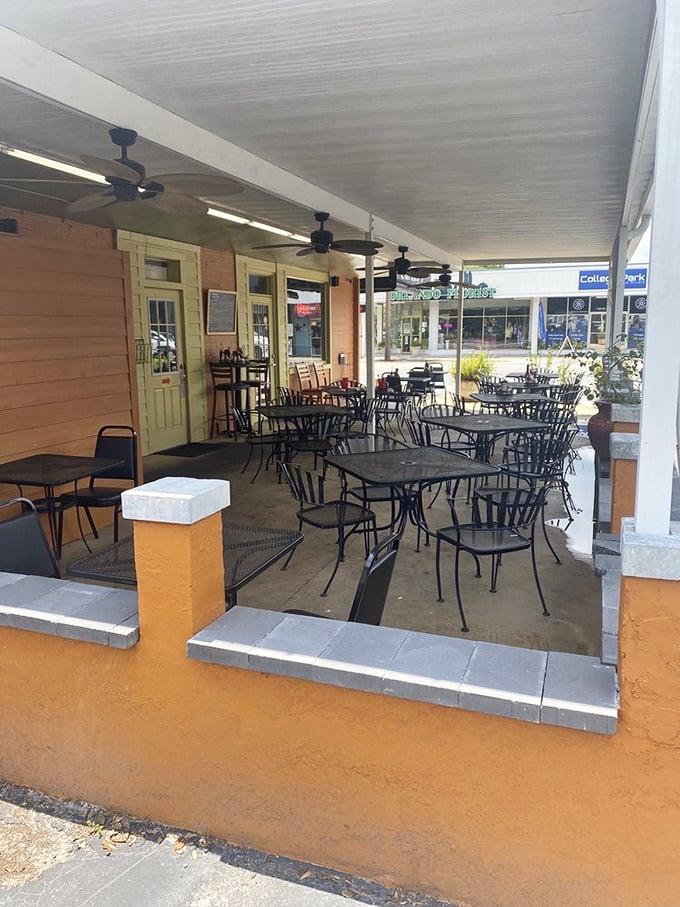 The patio seating offers a breath of fresh Florida air with your meal—perfect for people-watching or contemplating a second helping.