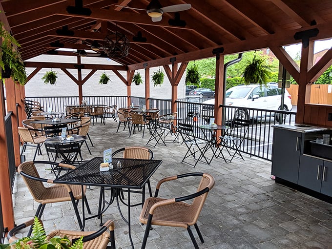 The outdoor patio offers fresh air with your fresh ingredients—perfect for those who prefer their crepes with a side of people-watching.