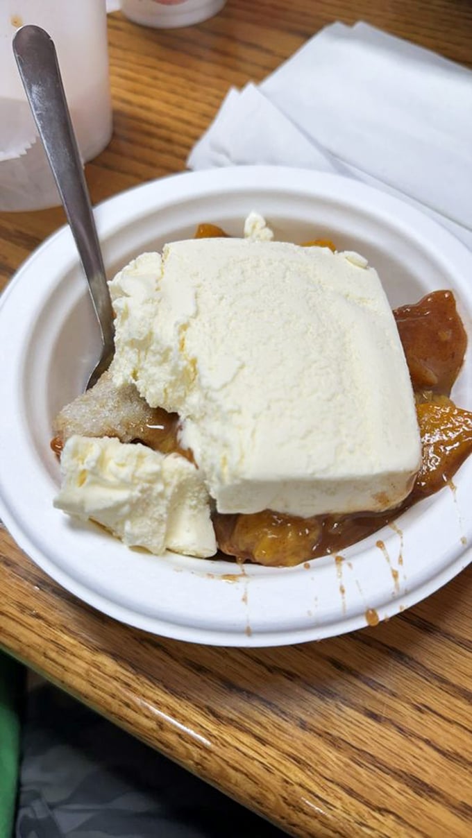 When peach cobbler meets ice cream, time stops and all life's problems momentarily disappear.