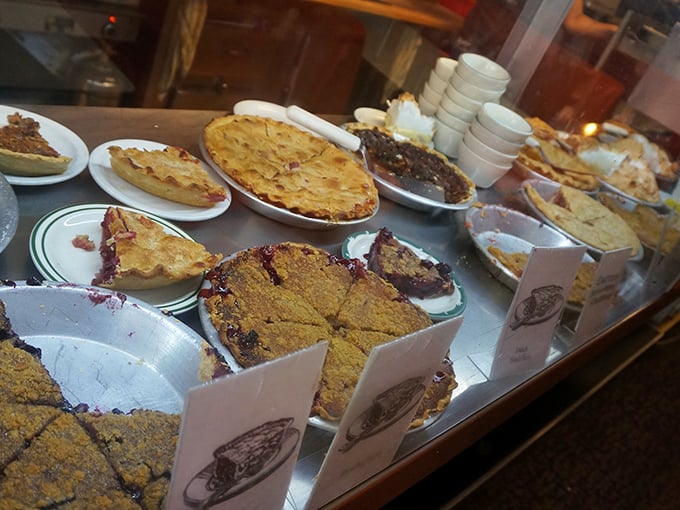 The pie case at Cooky's doesn't need fancy lighting or rotating displays—these homemade beauties sell themselves with just a glance from across the room.