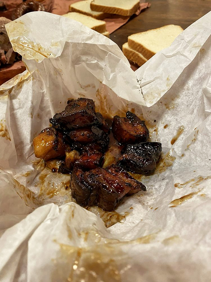 These glistening burnt ends are like meat candy—each bite-sized morsel packing more flavor than should be legally possible.