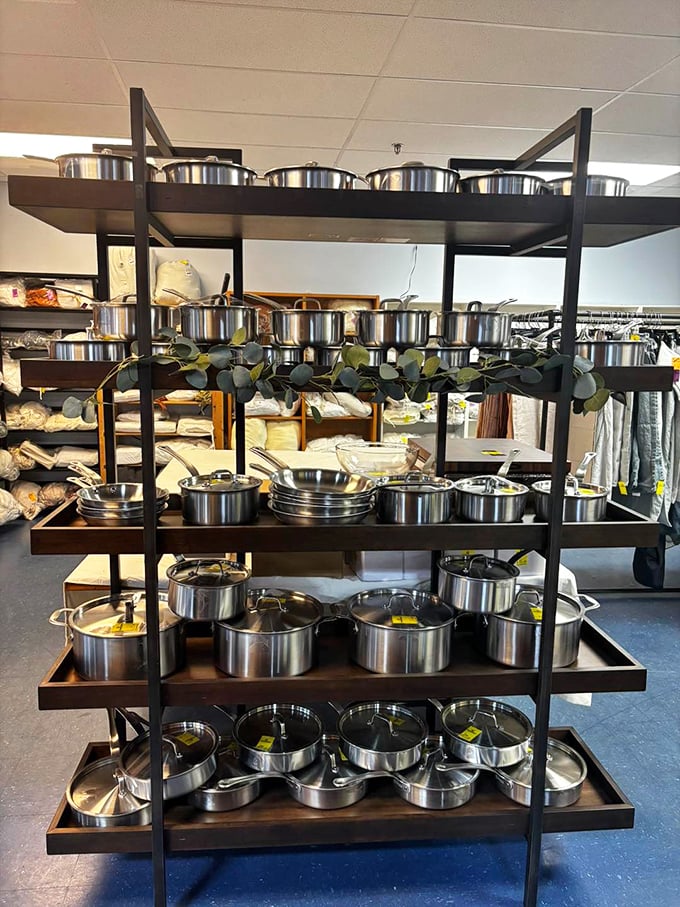 Cookware that could stock a professional kitchen – all waiting for someone to bring them home and make Sunday gravy.