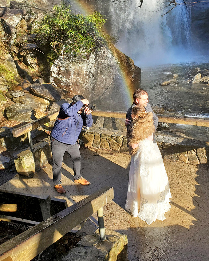 Some choose churches, others choose cathedrals of stone and water. This couple found the perfect backdrop for forever promises.