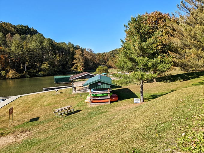 The boat rental area stands ready for aquatic adventures, proving you don't need an ocean to have a perfect day on the water.