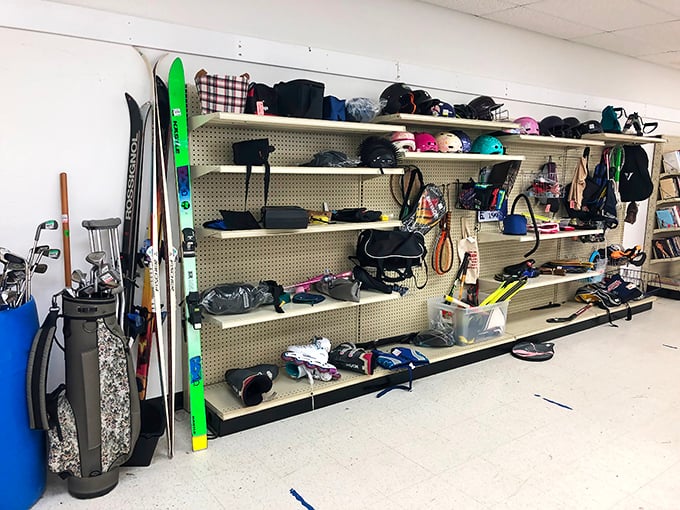 Sports equipment section: where golf clubs, tennis rackets, and ski gear get their second wind and weekend warriors find affordable ways to play.