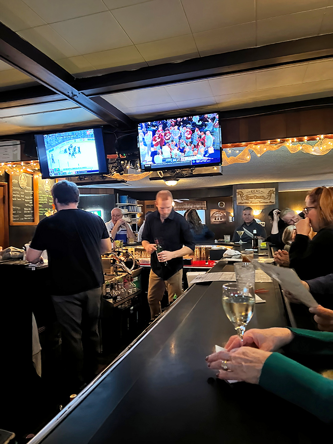 The bustling bar scene at Toby's proves that in Wisconsin, waiting for a table is just another opportunity for socializing.