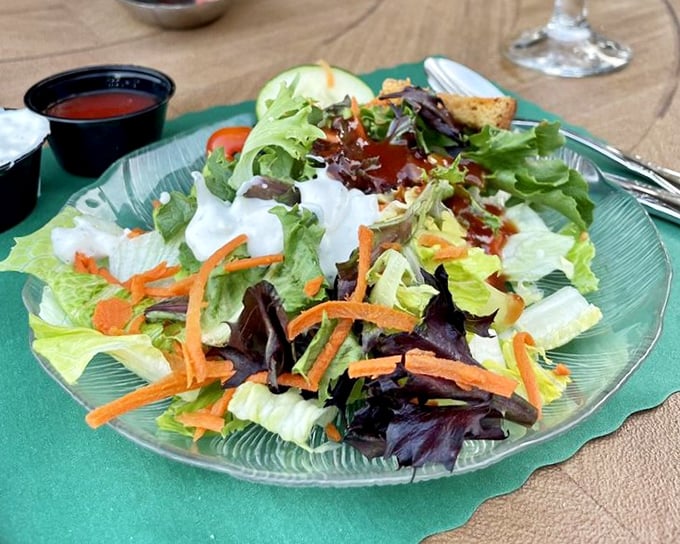 A garden-fresh salad that somehow feels like both virtue and indulgence – the perfect opening act before the meaty main event.