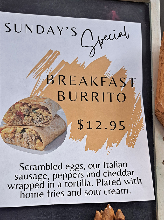 The breakfast burrito special—proof that even classics can occasionally try something new without losing their soul. Innovation with respect for tradition.
