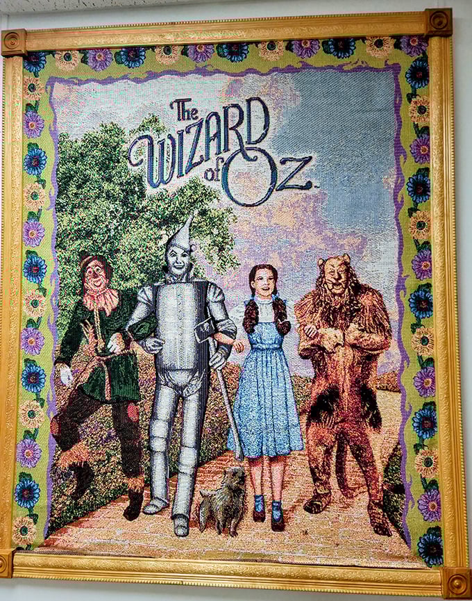 This intricate tapestry captures the famous foursome in such detail you can practically hear them harmonizing about the wizard's alleged wonderfulness. 