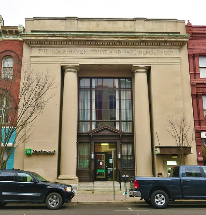 The stately Lock Haven Trust building speaks to the town's prosperous past while serving present needs – classical columns without classical price inflation.