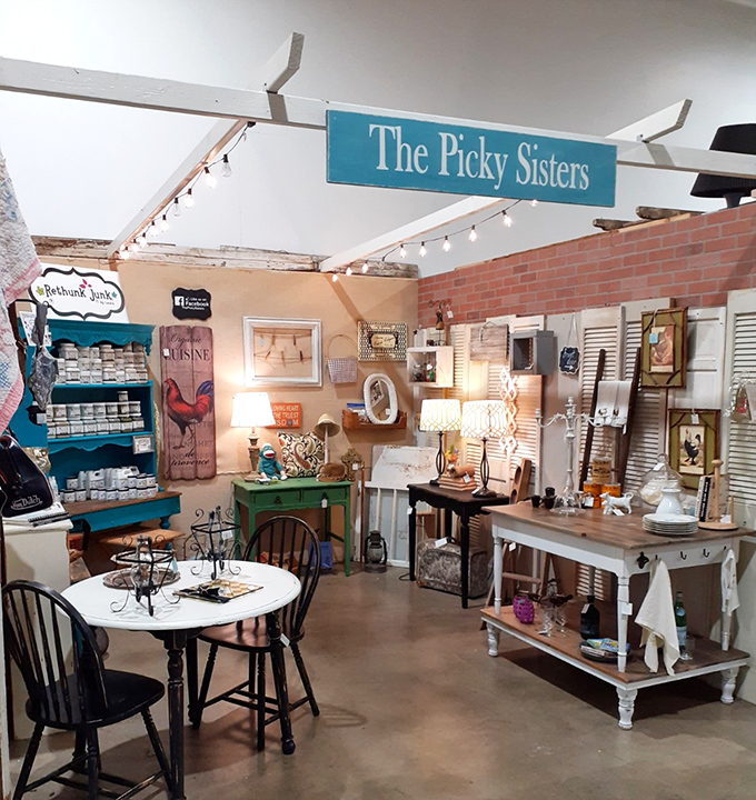 The Picky Sisters booth proves that "curated" wasn't invented by Instagram influencers—vintage dealers have been perfecting the art for generations.