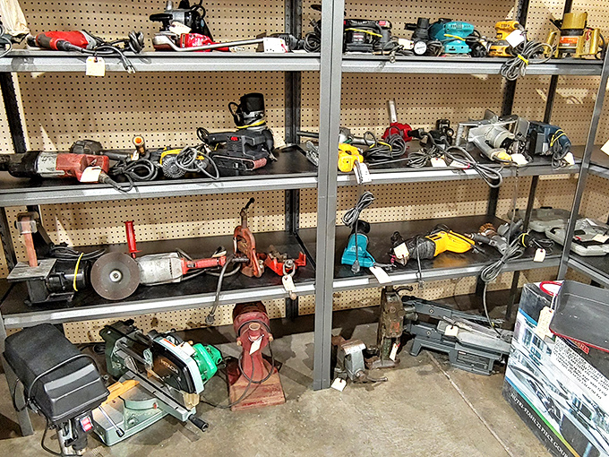 Tool collectors rejoice! This mechanical menagerie of vintage power tools represents the workbenches of America's past—each with stories of projects completed.