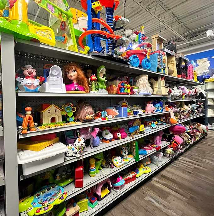 The toy section: where nostalgic adults gasp "I had that!" while children discover the joy of pre-digital entertainment.