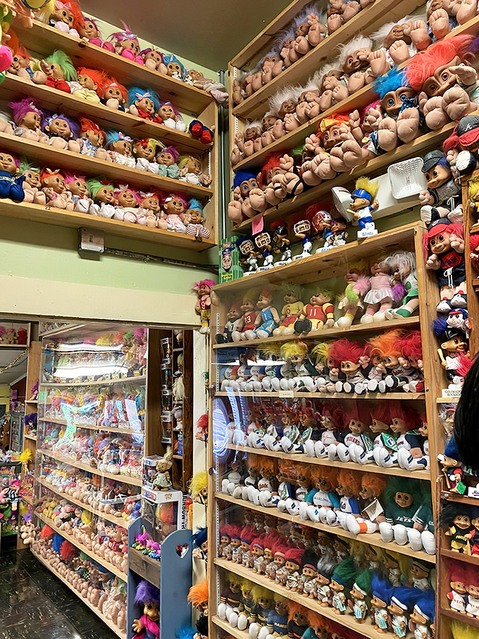 Corner to corner, floor to ceiling – this troll army represents decades of collecting passion, with thousands of beady eyes following your every move.