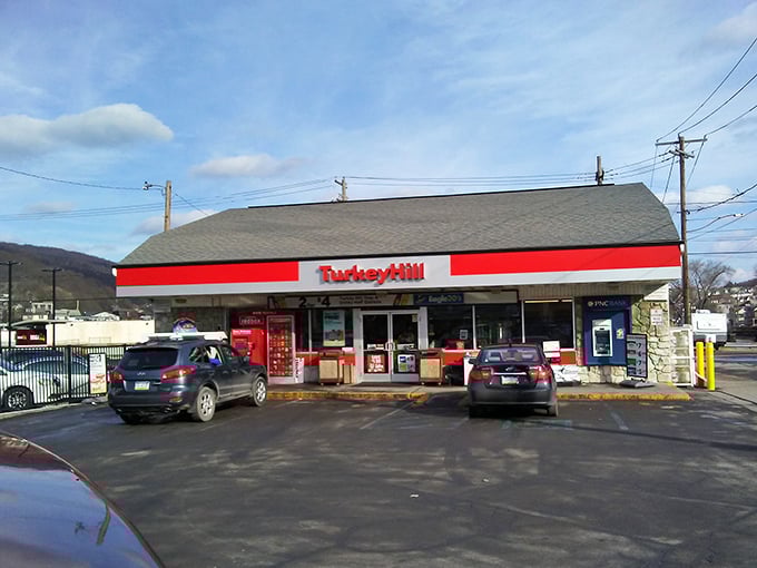 The humble convenience store – Turkey Hill stands ready for midnight snack emergencies and early morning coffee runs. Small-town infrastructure at its finest.