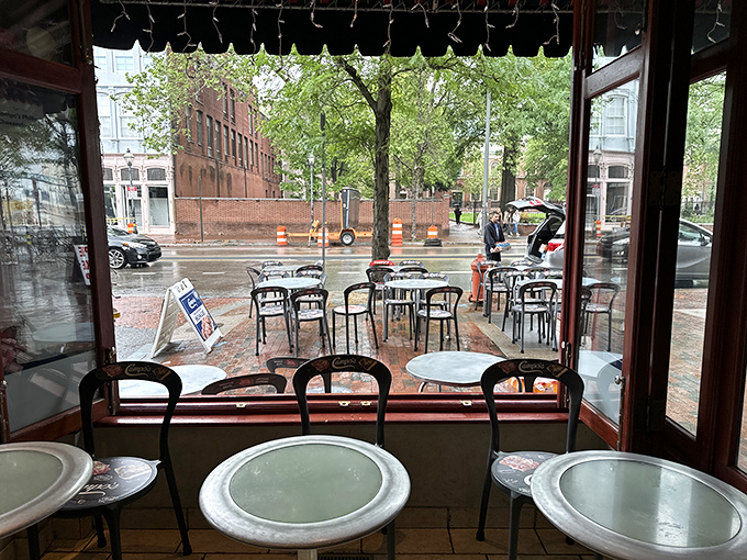 Outdoor seating provides the perfect perch for people-watching while tackling your sandwich with the proper "Philly lean" technique.