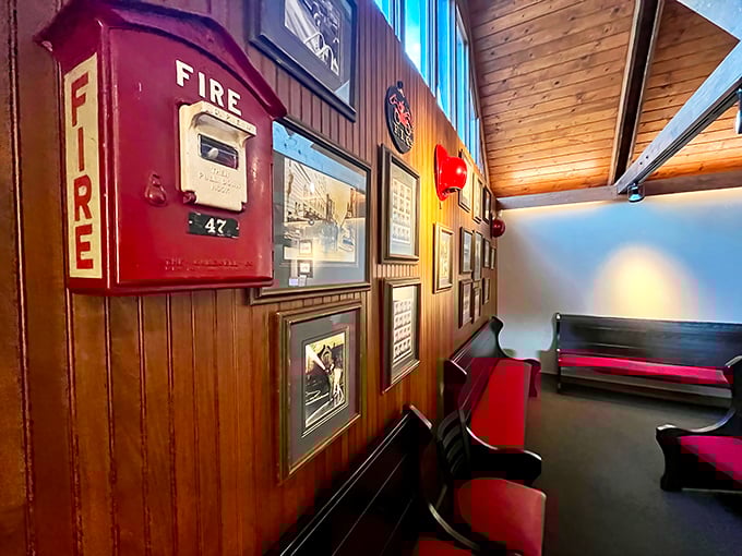 Every piece of firefighting memorabilia tells a story – from the vintage alarm box to the framed photographs of local heroes.
