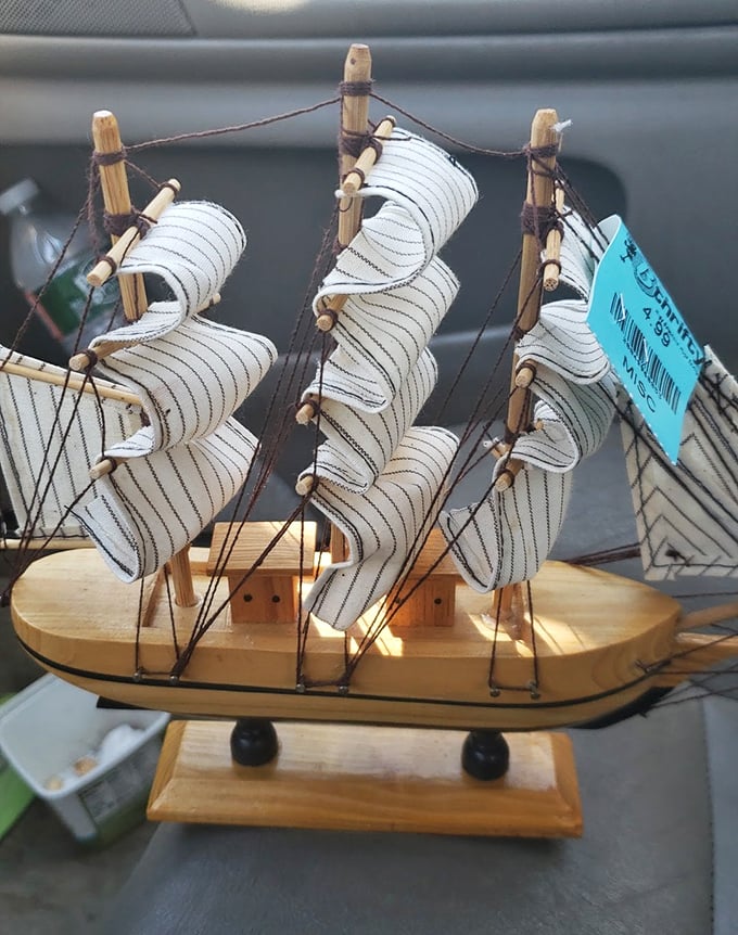 Ahoy, treasure hunters! This miniature sailing ship represents the unexpected gems waiting to be discovered. No need for a pirate map—just a keen eye.