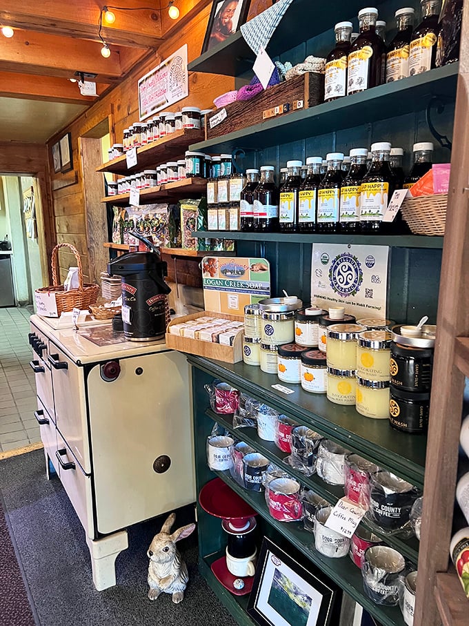 A country store corner that's like a treasure hunt for your taste buds—local preserves, honey, and Door County specialties that beg to fill your pantry.