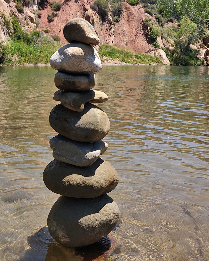 Rock balancing: the original mindfulness practice. Someone channeled their inner Jenga master to create this gravity-defying meditation by the water.