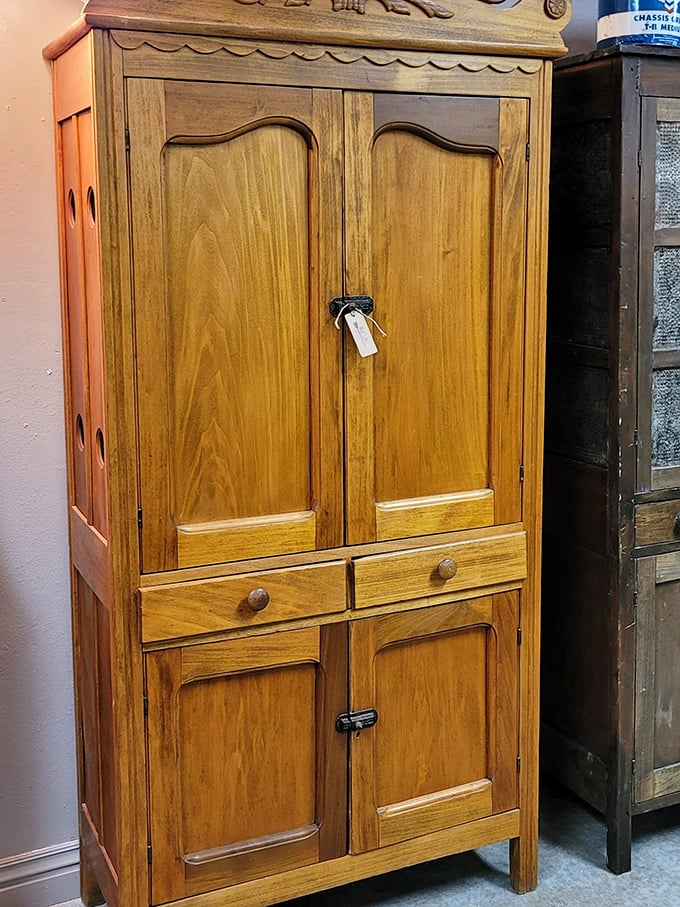 This isn't just a cabinet—it's solid wood security for your linens, with craftsmanship that puts modern furniture to shame.