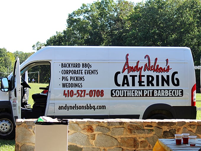The catering van isn't just a vehicle – it's a mobile smoke embassy bringing diplomatic relations of deliciousness to events all over Maryland.