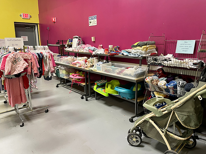 The children's section—where parents discover the ultimate parenting hack: kids grow faster than clothes wear out, making secondhand the smartest first choice.