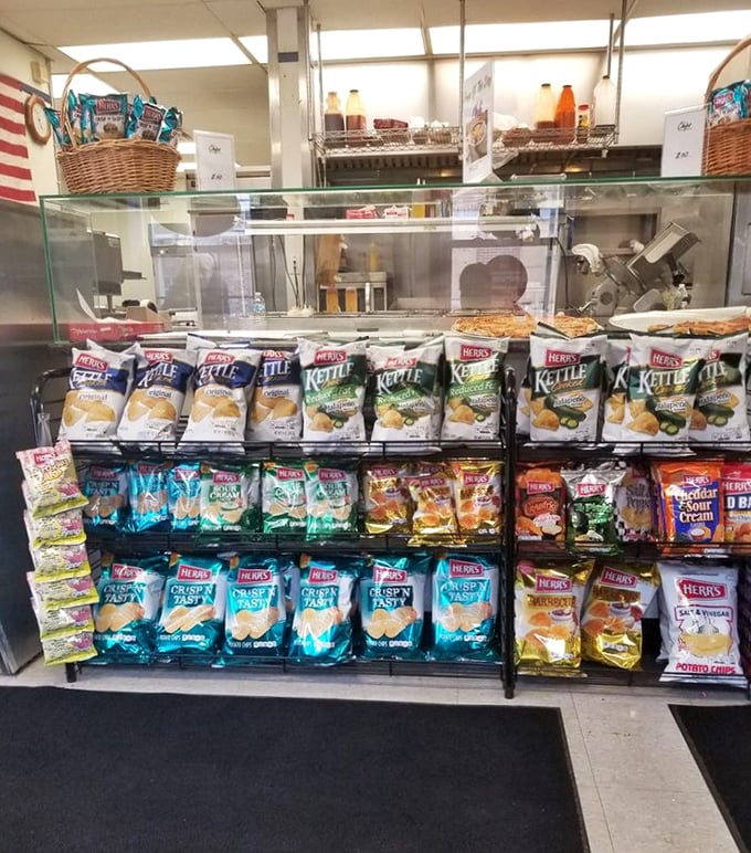 The chip selection isn't an afterthought—it's a supporting cast of crunchy co-stars. Herr's local potato chips complete the Pennsylvania experience.