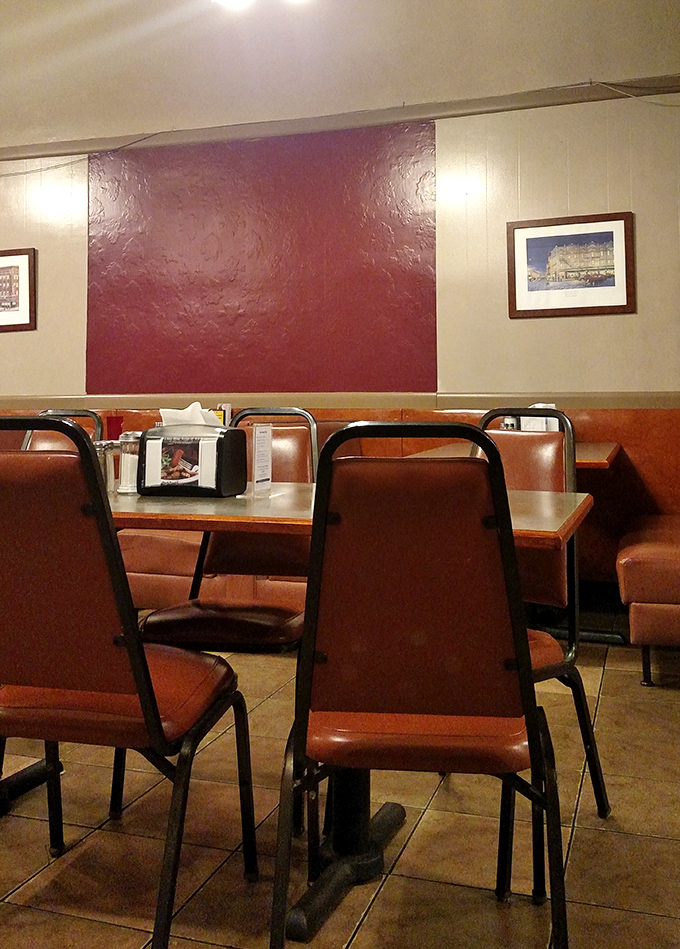 Framed photographs and patriotic touches create that authentic Americana atmosphere that feels like home to everyone.