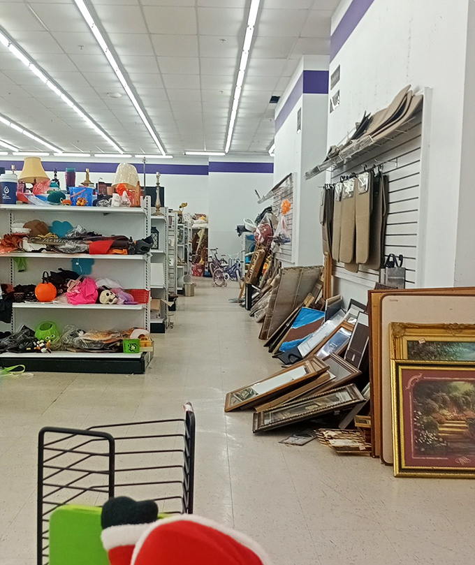 The art and frame section – where someone's former wall décor awaits resurrection. One person's abandoned Thomas Kinkade is another's ironic apartment accent..