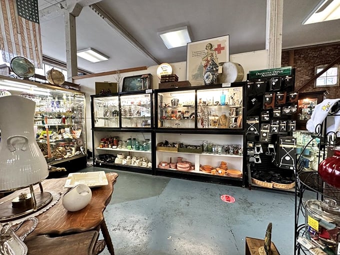 Curated chaos at its finest—each display case a miniature department store of memories. One person's knick-knack is another's conversation piece.
