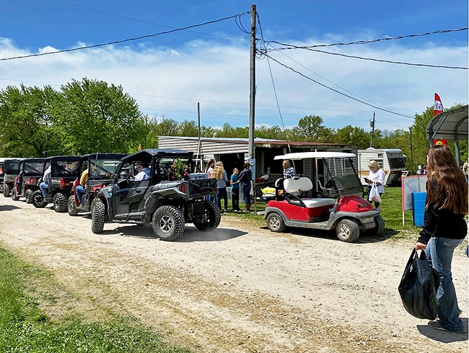 The flea market highway system – two tire tracks leading to undiscovered treasures. Every vendor along this path holds potential discoveries.