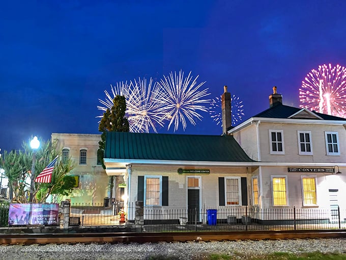 Even the fireworks know where the best view is – right above the historic train depot during Conyers' spectacular Red, White and BOOM celebration.