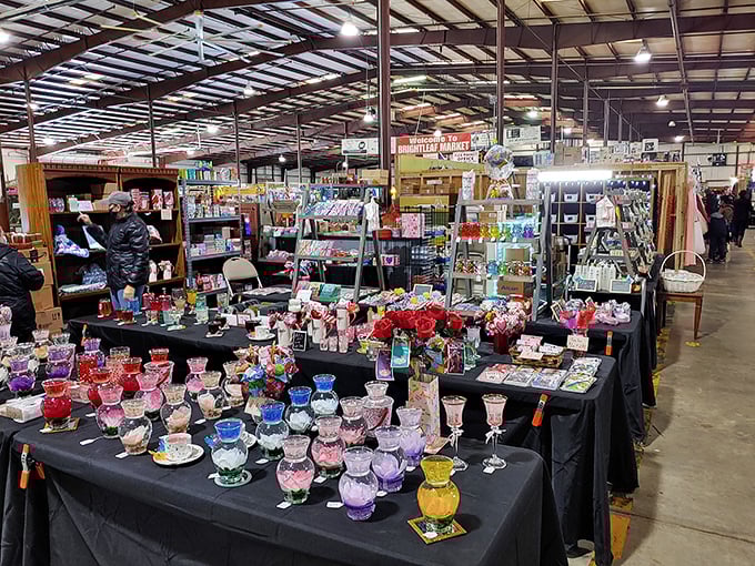 Delicate glassware catches the light while vibrant flowers add pops of color, proving that beauty and bargains aren't mutually exclusive concepts.