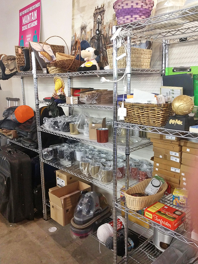 Baskets, stuffed animals, and household miscellany create a treasure hunter's paradise. One shopper's clutter becomes another's perfect finishing touch for their home décor.