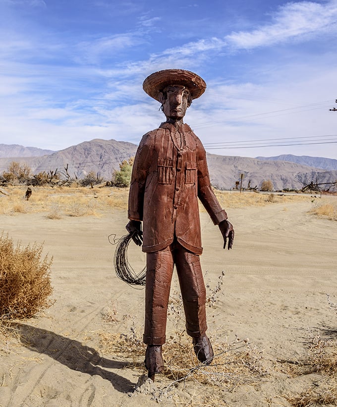 Standing tall against the elements, this solitary figure keeps watch over the desert landscape, a silent sentinel of the American West.