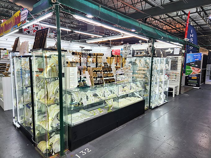 Jewelry displays glitter like pirate's treasure under glass, from everyday sparkle to special occasion shine, all without the Rodeo Drive prices