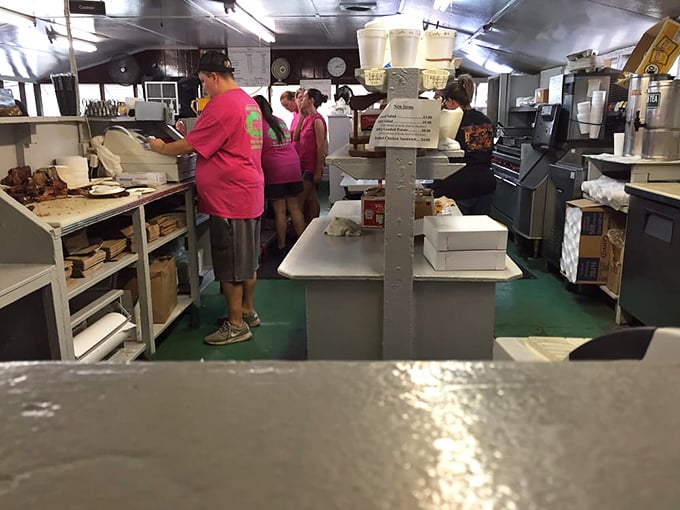 Behind the scenes where the magic happens – no smoke and mirrors, just smoke and mastery in this working barbecue kitchen.