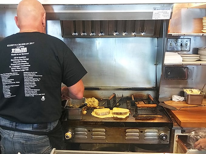 Where the magic happens – a well-seasoned flat top that's seen more action than a Hollywood stuntman and tells better stories.