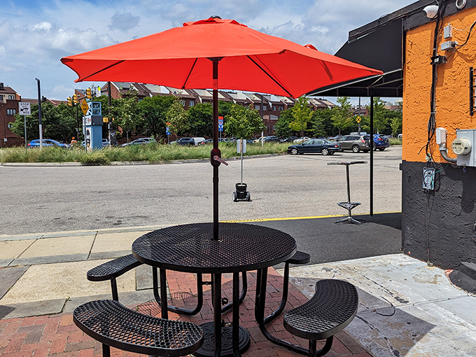 Dining al fresco, Philadelphia-style. The brick patio and simple tables create the perfect stage for the star of the show—your sandwich.