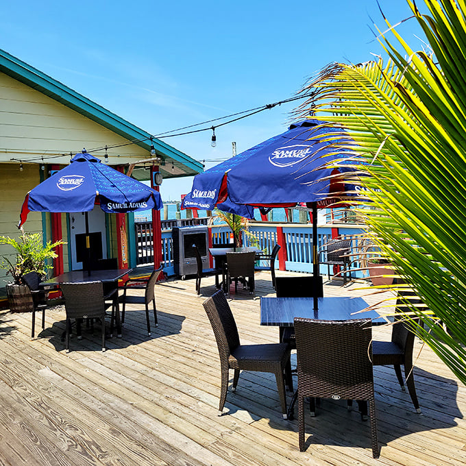 The outdoor deck – where umbrellas provide shade and ocean breezes provide the perfect accompaniment to any seafood feast.