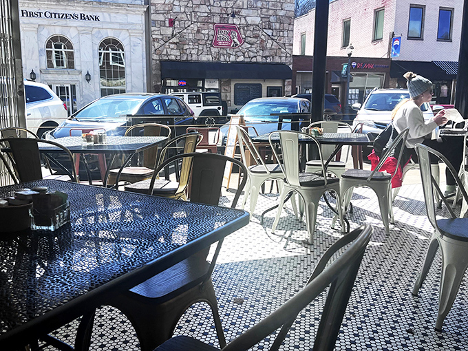 Outdoor seating that lets you people-watch along Sylva's charming Main Street – breakfast with a side of small-town theater.