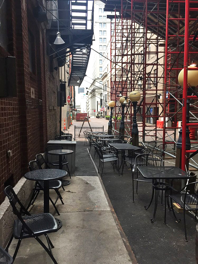 Urban oasis hidden in plain sight. This alley patio offers fresh air and people-watching between rounds of burger bliss.