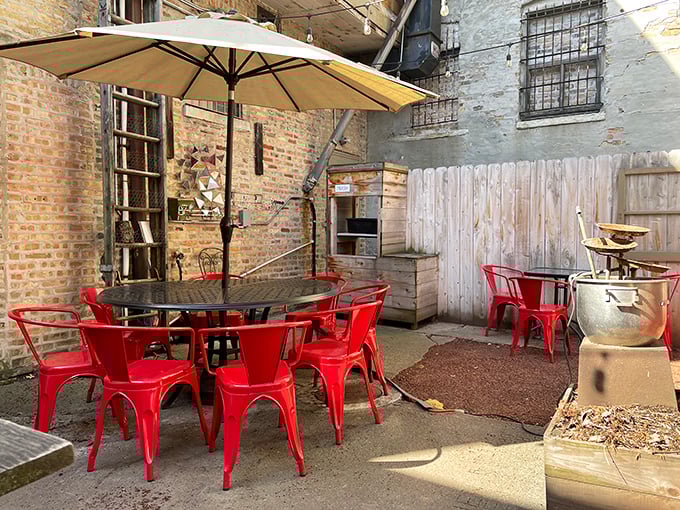 Hidden courtyard dining among exposed brick, where Chicago summers taste even better with pie and coffee.