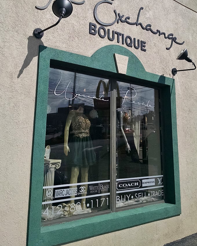 The unassuming storefront belies the fashion wonderland within. Like finding Narnia in a Pittsburgh strip mall.