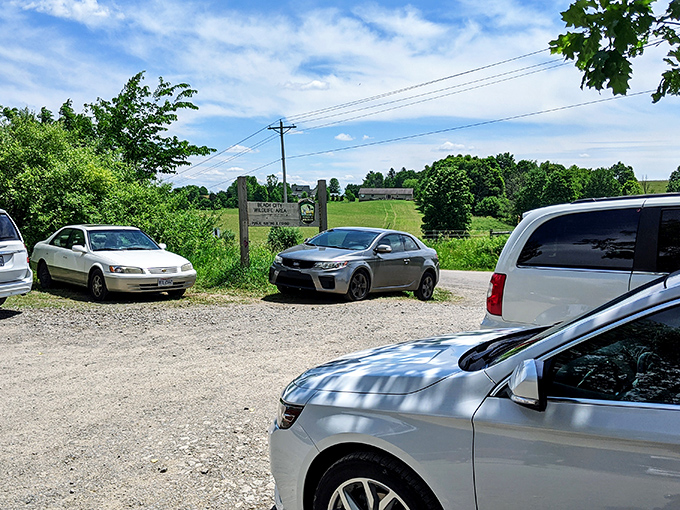 The decidedly unglamorous parking situation is your first clue that this isn't an overcrowded tourist trap—and that's precisely the point.