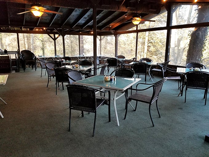 The screened porch—where you can pretend you're dining al fresco while remaining blissfully free from South Carolina's mosquito air force.