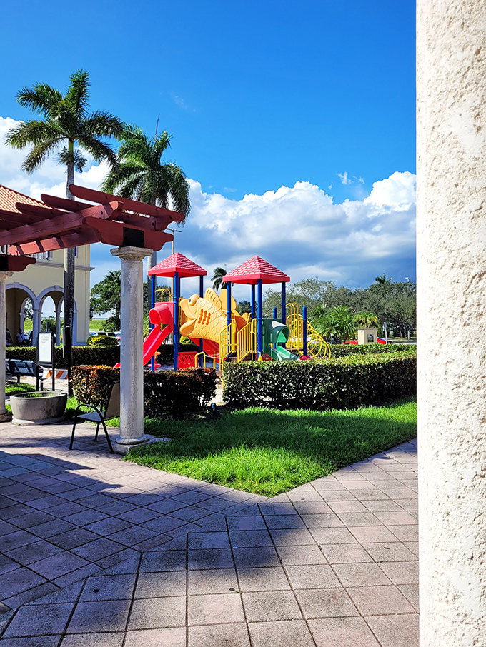 Who says shopping is just for grown-ups? This colorful playground offers a welcome break for little ones while adults plot their next retail conquest.