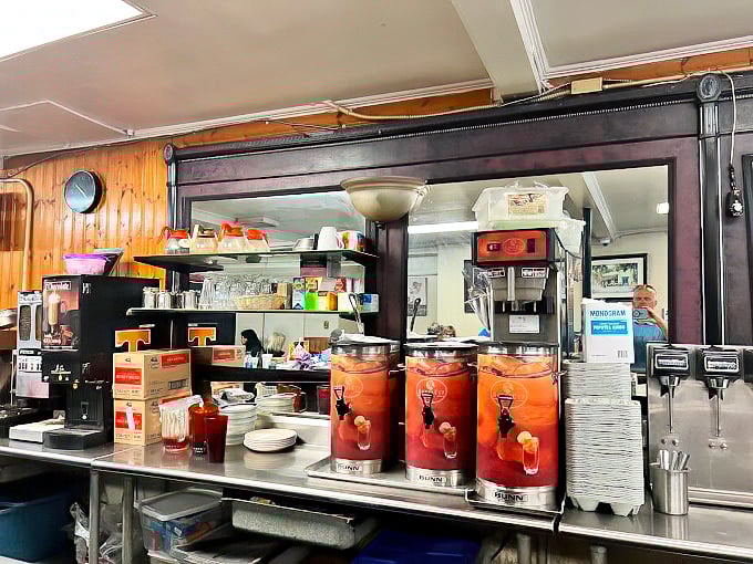 Sweet tea dispensers standing at attention like caffeinated soldiers. In the South, these aren't beverages – they're institutions.